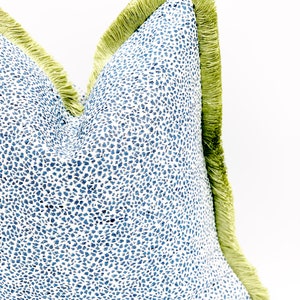 Azure Spotted Throw Pillow Cover With Green Brush Fringe - Etsy