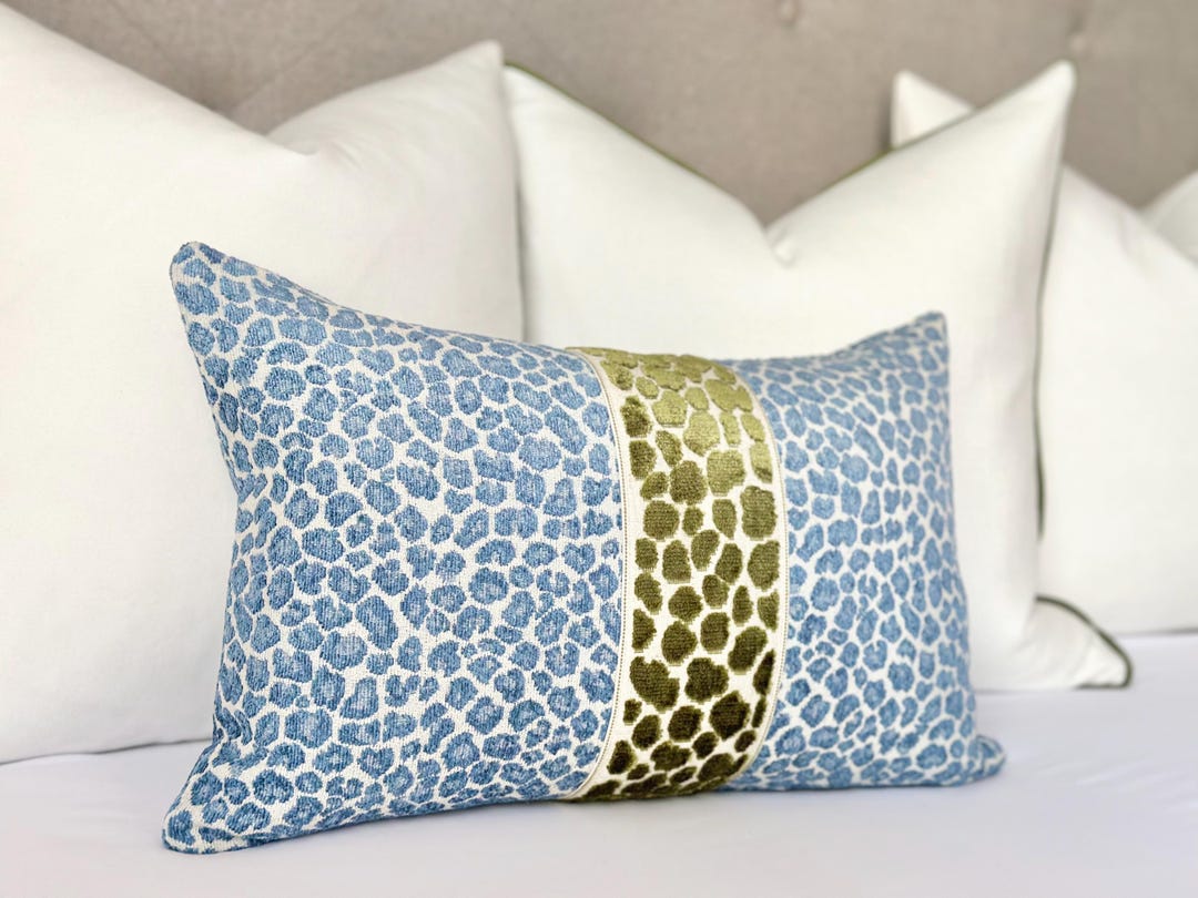 Blue Cheetah Throw Pillow Cover With Green Cheetah Decirative Tape ...