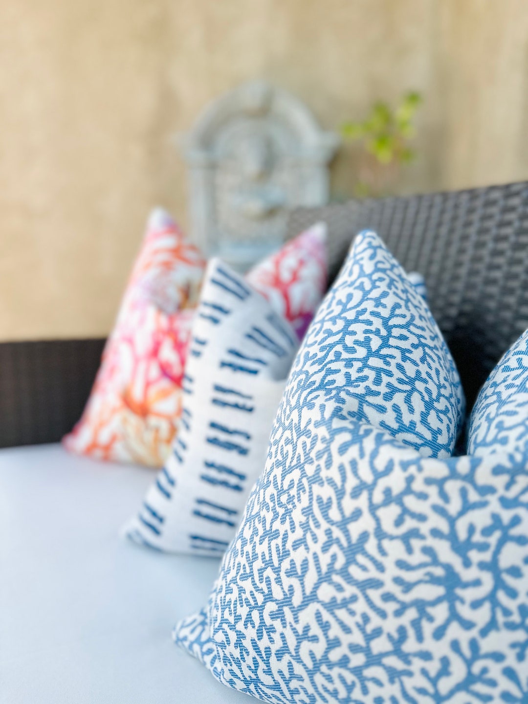 Blue Coral Outdoor Pillow Cover, Outdoor Pillows for Patio Sofa, Blue ...