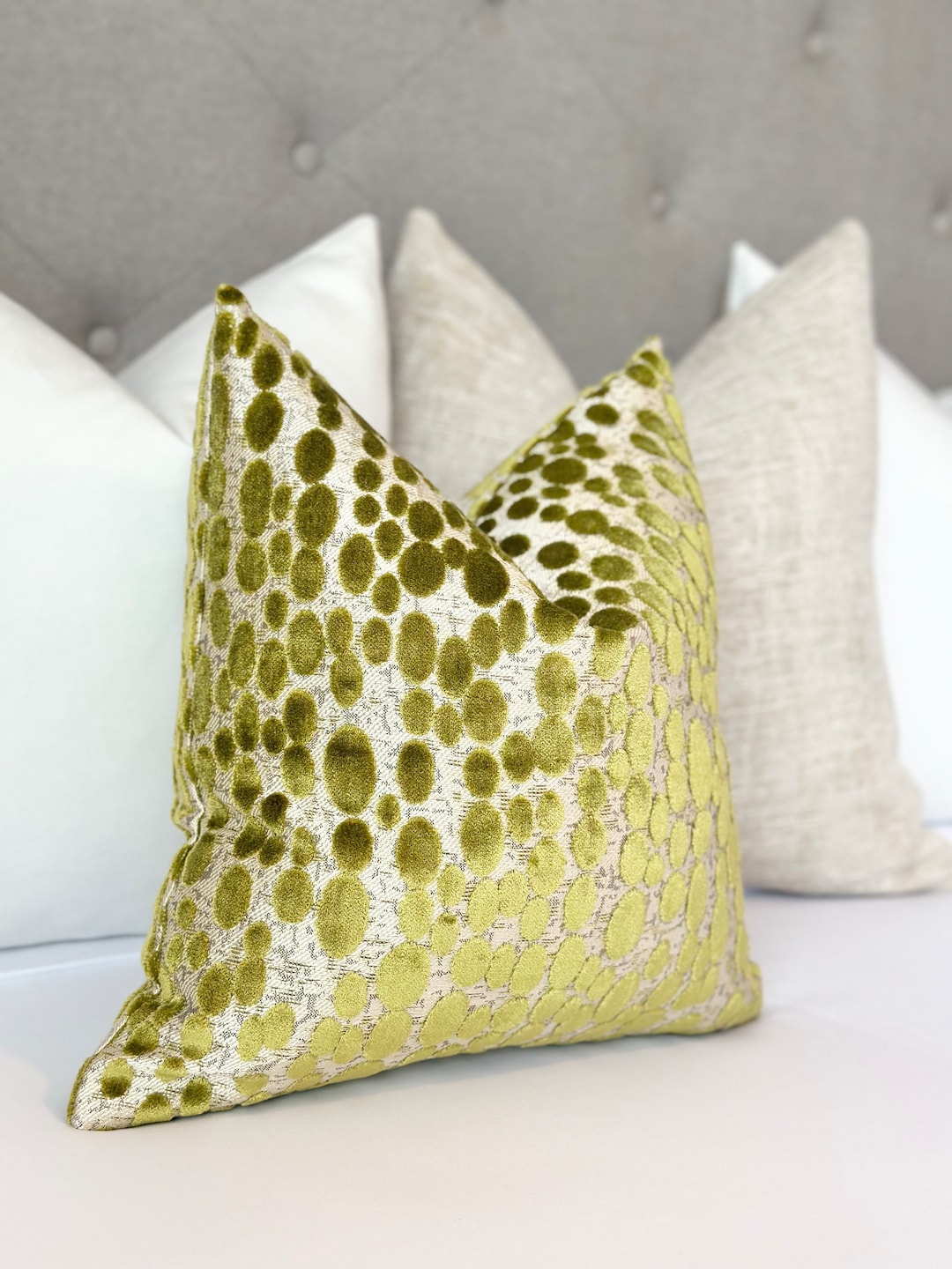 Green Velvet Pebble Throw Pillow Cover , Designer Accent Throw Pillow ...