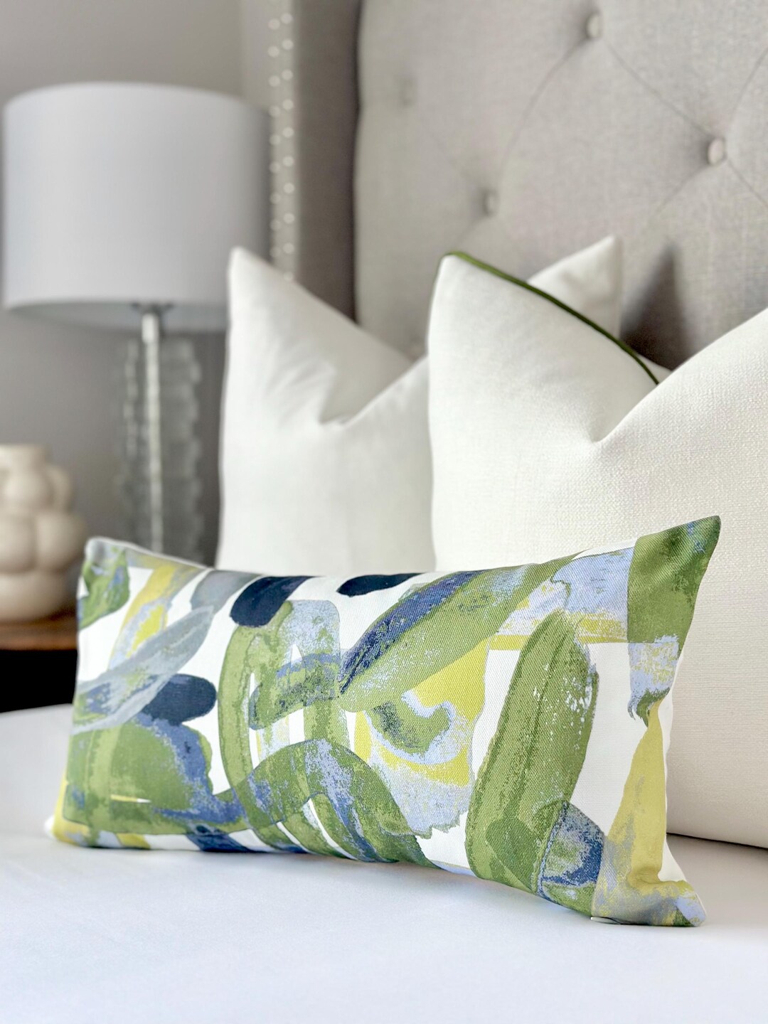 Art Deco Blue Green Throw Pillow Cover Lumbar, Modern Blue Green Pillow ...