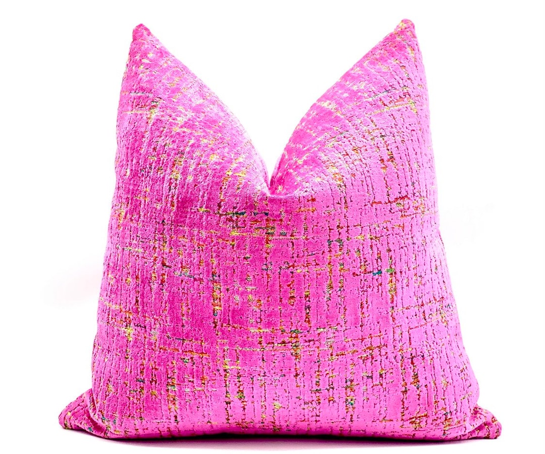 Magenta / Fuchsia Velvet Throw Pillow Cover With Multicolor Background ...