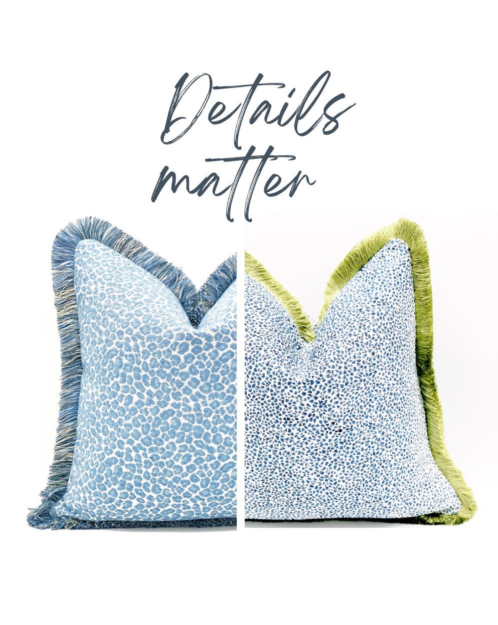 Azure Spotted Throw Pillow Cover With Green Brush Fringe - Etsy