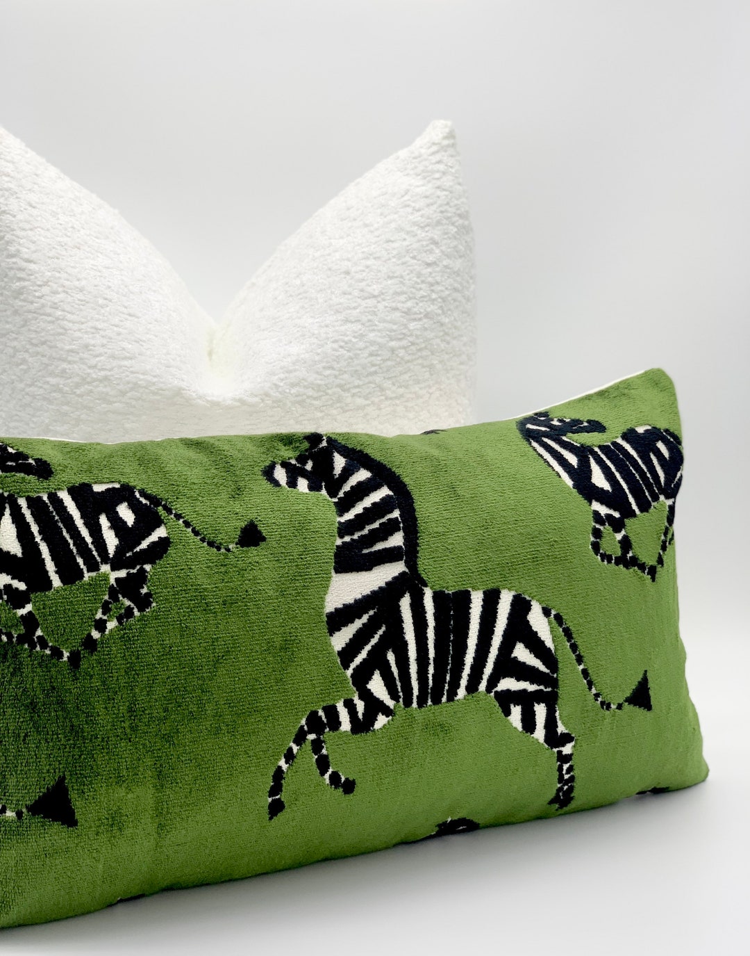 Custom Green Velvet Zebra Print Pillow Cover Luxurious Made-to-order ...