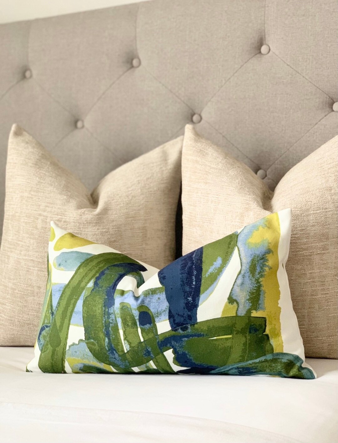 Art Deco Blue Green Throw Pillow Cover Lumbar, Modern Blue Green Pillow ...