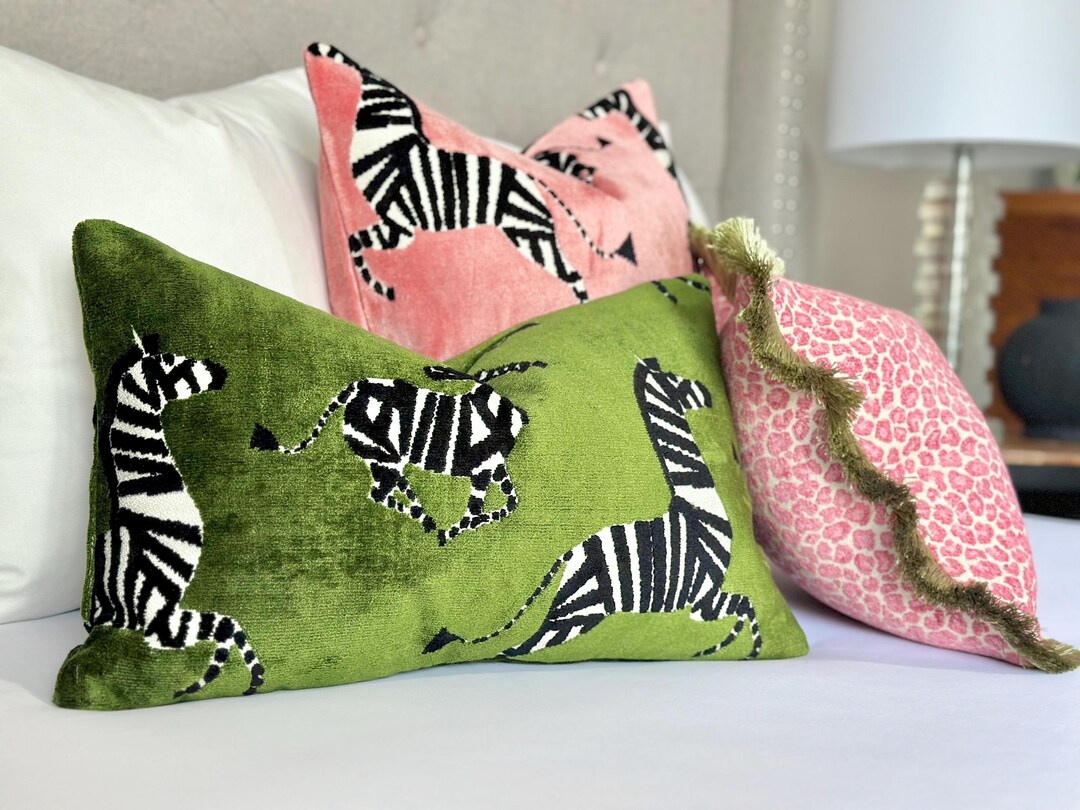 Custom Green Velvet Zebra Print Pillow Cover Luxurious Made-to-order ...