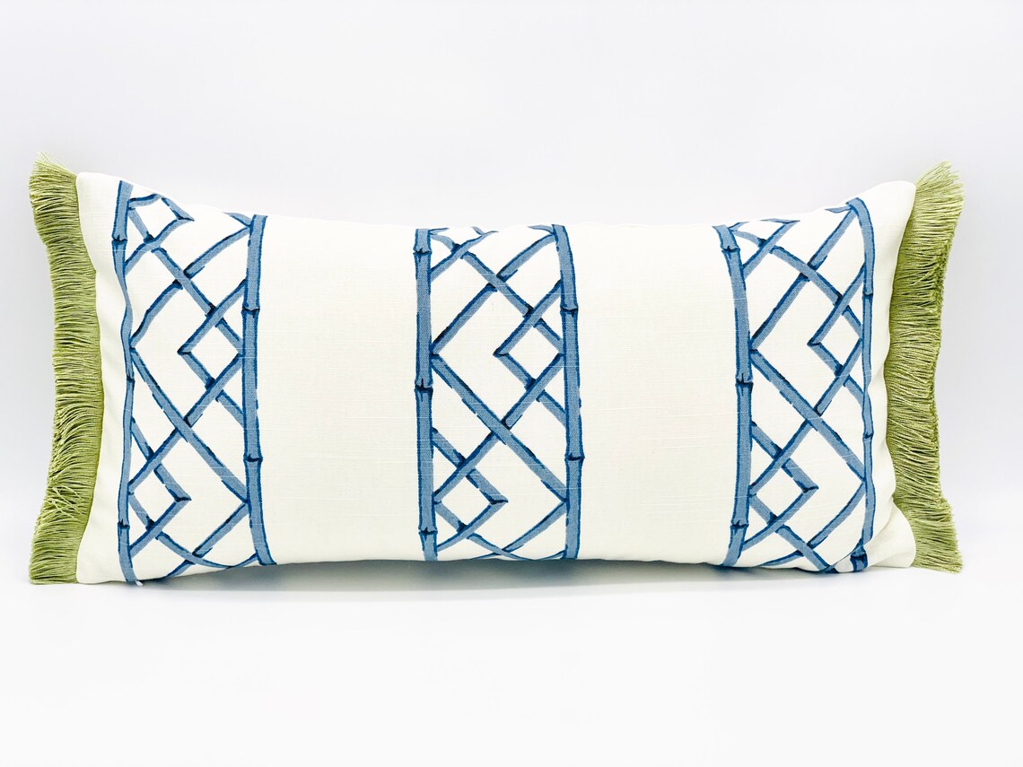 Blue Bamboo Pillow Cover Chinoiserie Style Decorative Pillow - Etsy