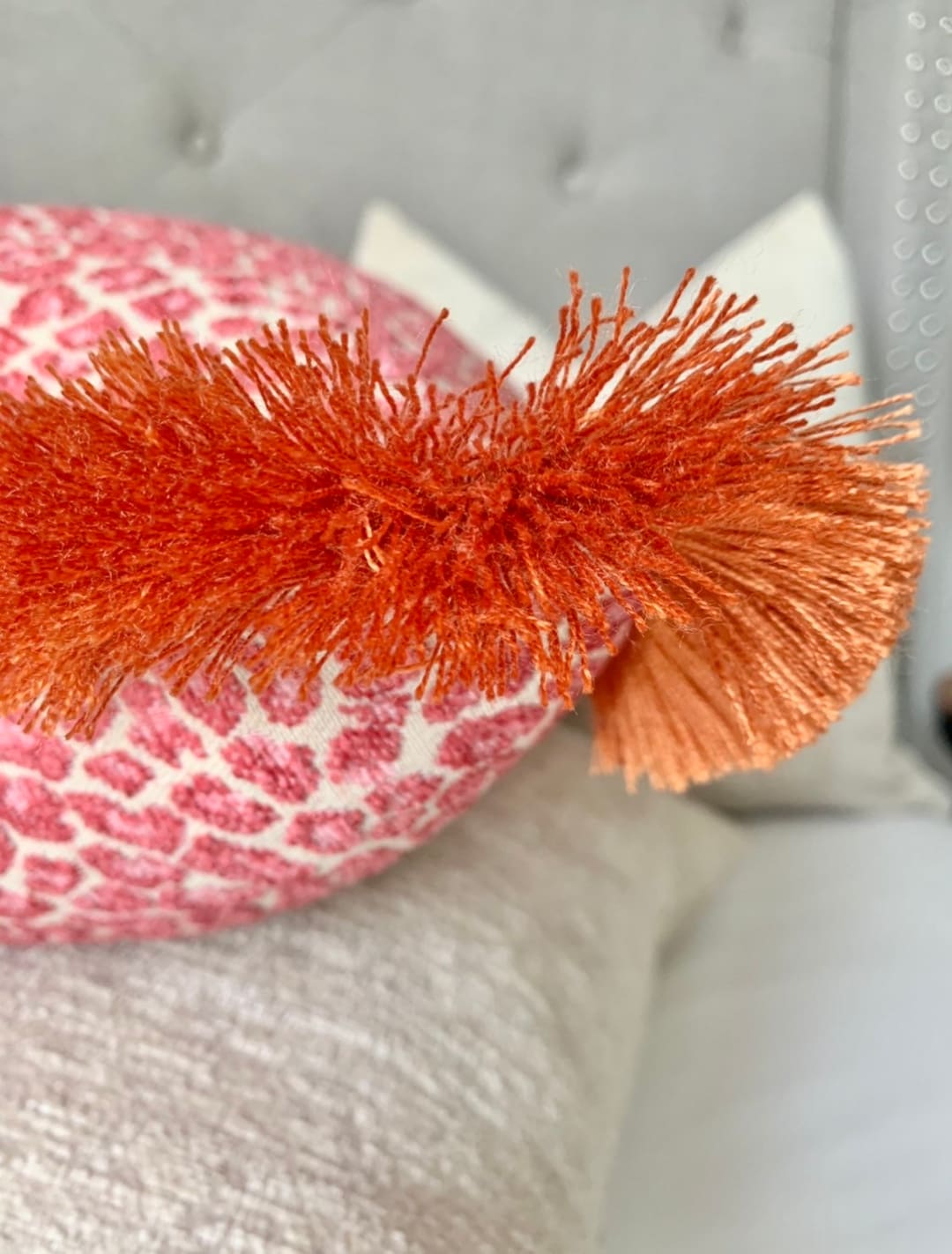 Pink Cheetah Throw Pillow Cover With Orange Brush Fringe Detail ...