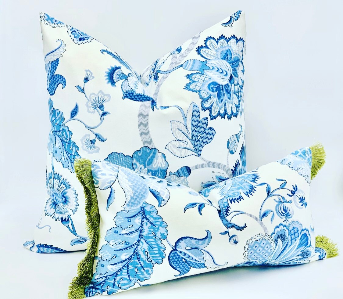 Hampton Style Blue Floral Decorative Throw Pillow Floral | Etsy