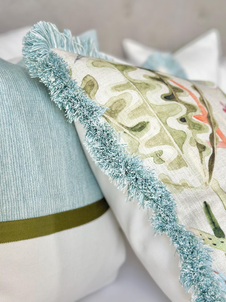 Pastel Throw Pillow Cover With Brushed Fringe Detail , Light Blue ...