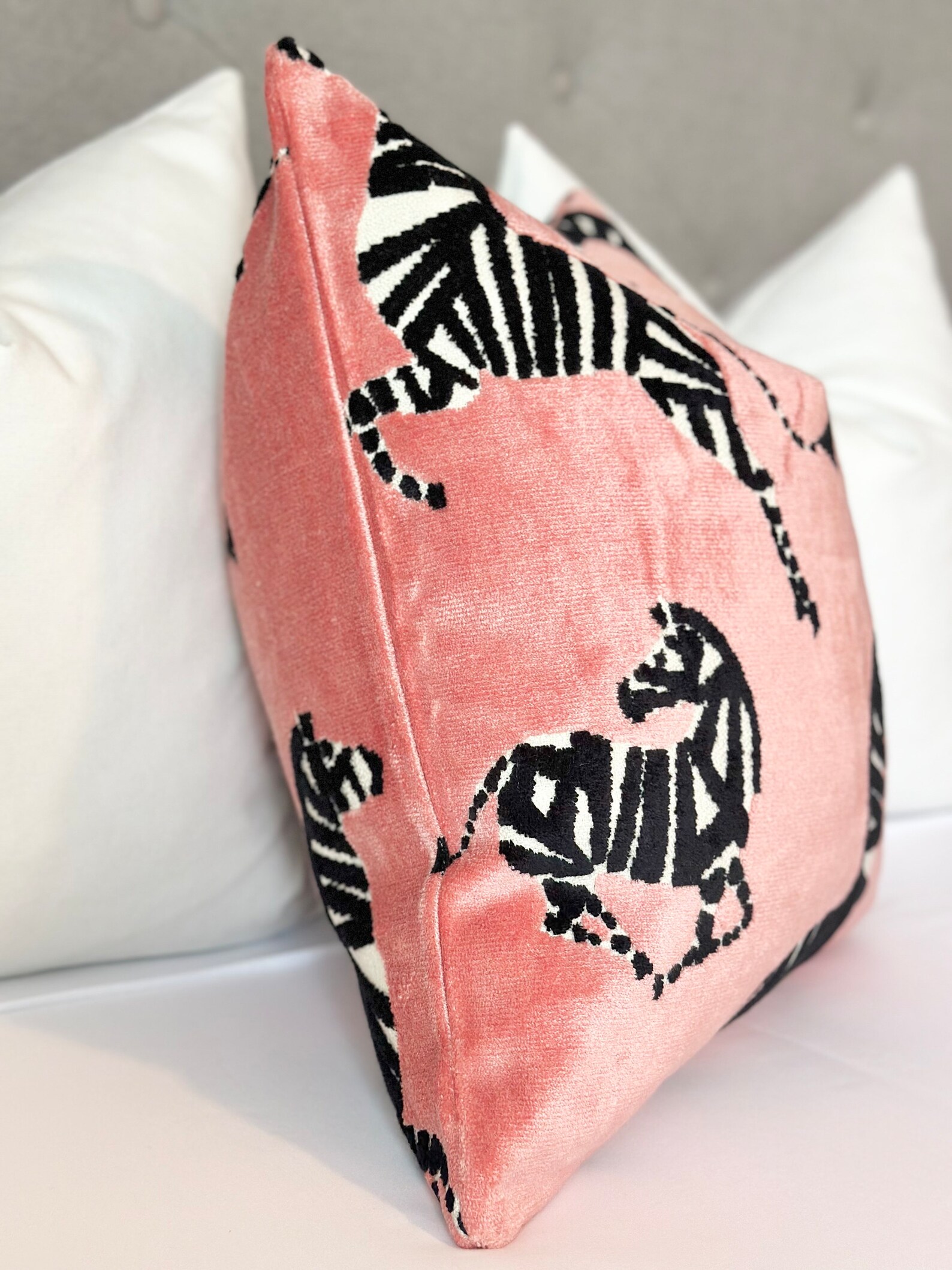 Custom Green Velvet Zebra Print Pillow Cover Luxurious Made-to-order ...