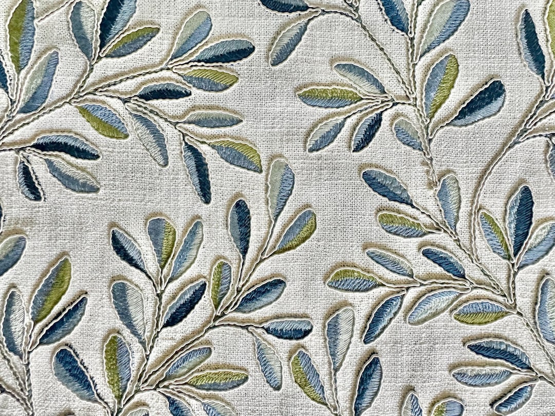 Designer Fabric Blue - Green Floral Embroidery | Fabric Swatch - Etsy