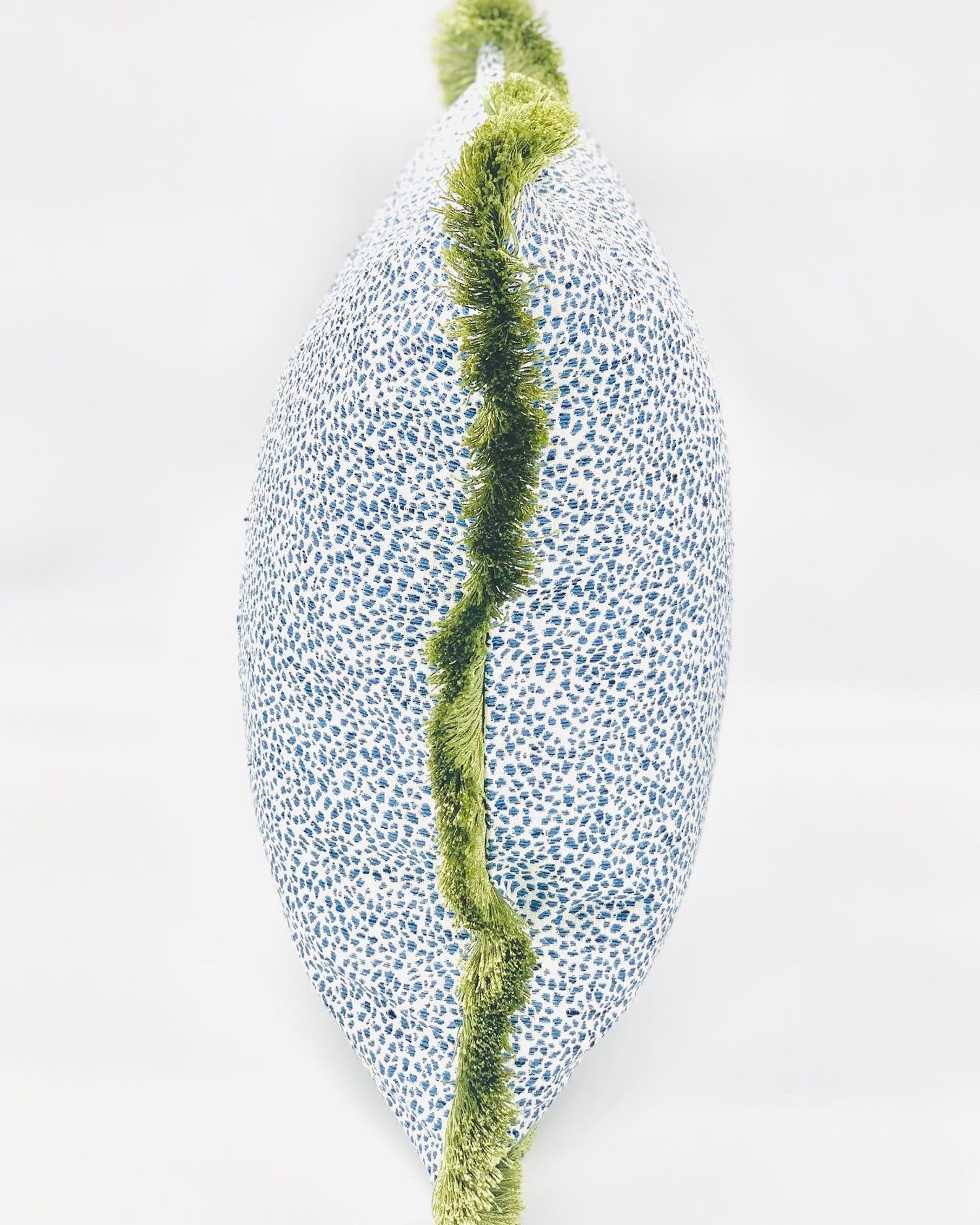 Azure Spotted Throw Pillow Cover With Green Brush Fringe - Etsy