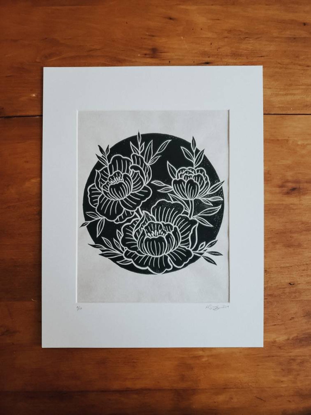 Peony Linocut Block Print - Etsy