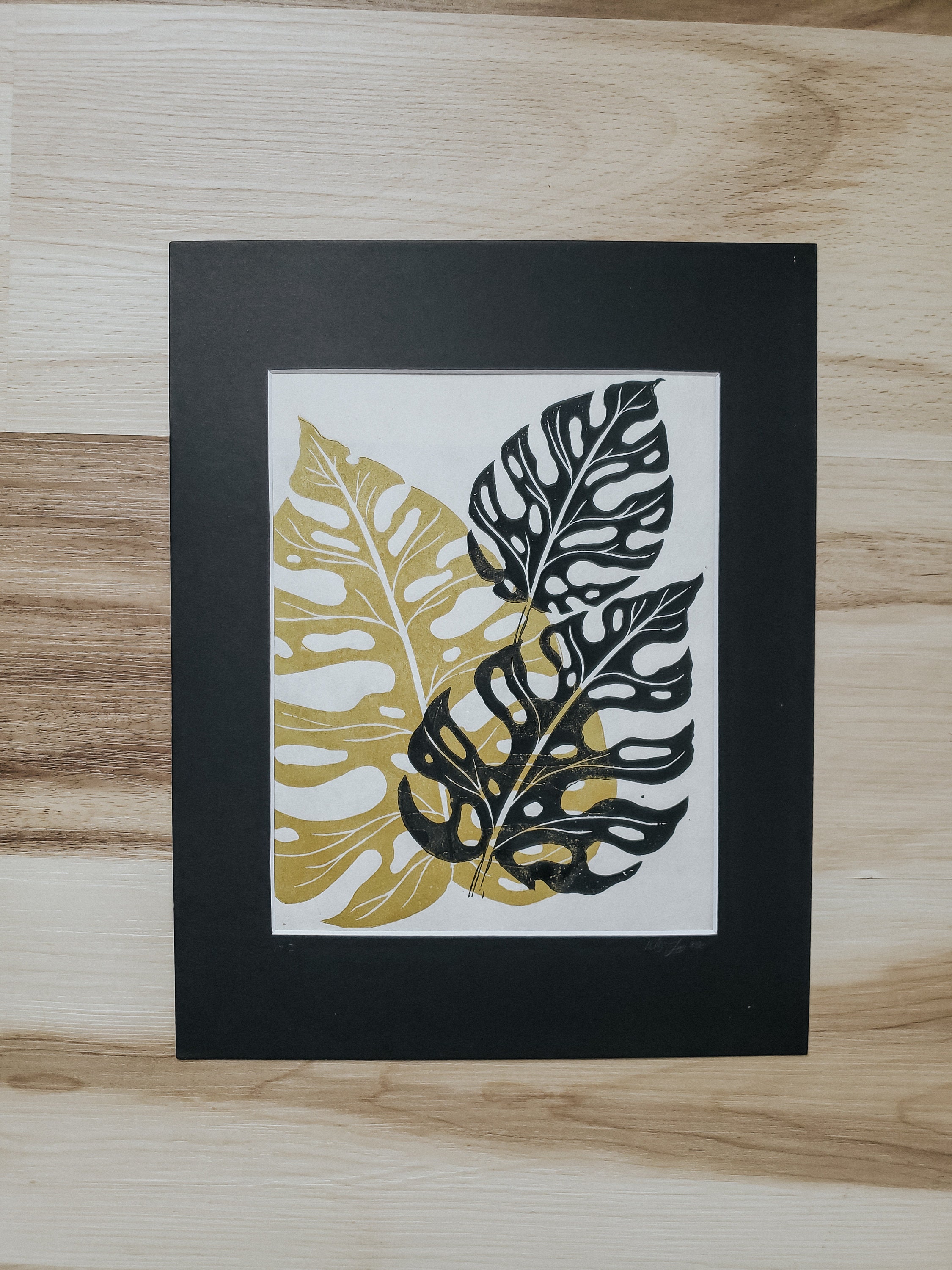 Monstera Leaf Linocut Block Print - Two Color - Etsy