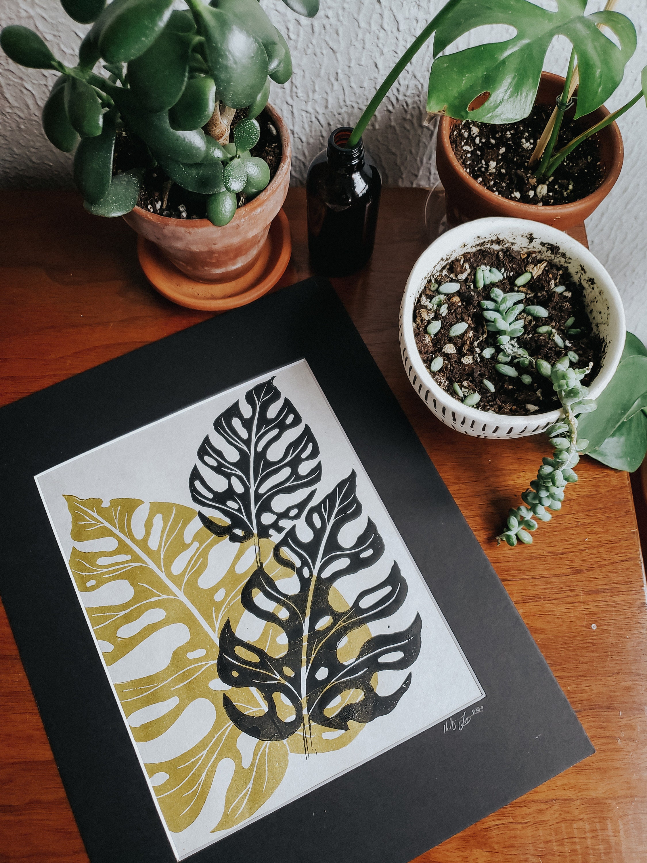 Monstera Leaf Linocut Block Print - Two Color - Etsy