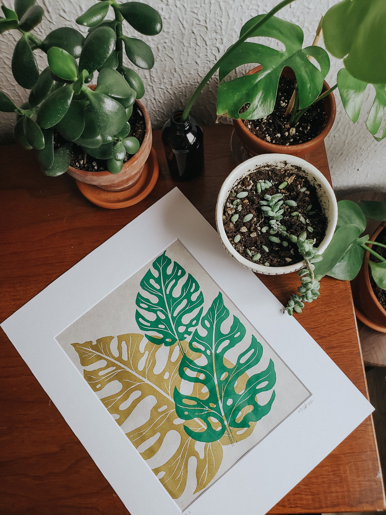 Monstera Leaf Linocut Block Print - Two Color - Etsy