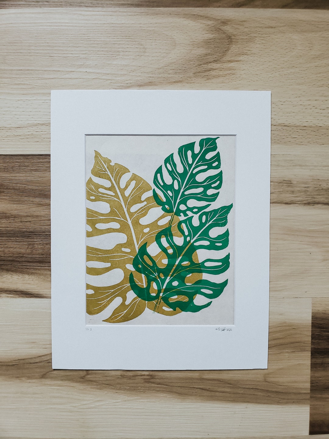 Monstera Leaf Linocut Block Print - Two Color - Etsy