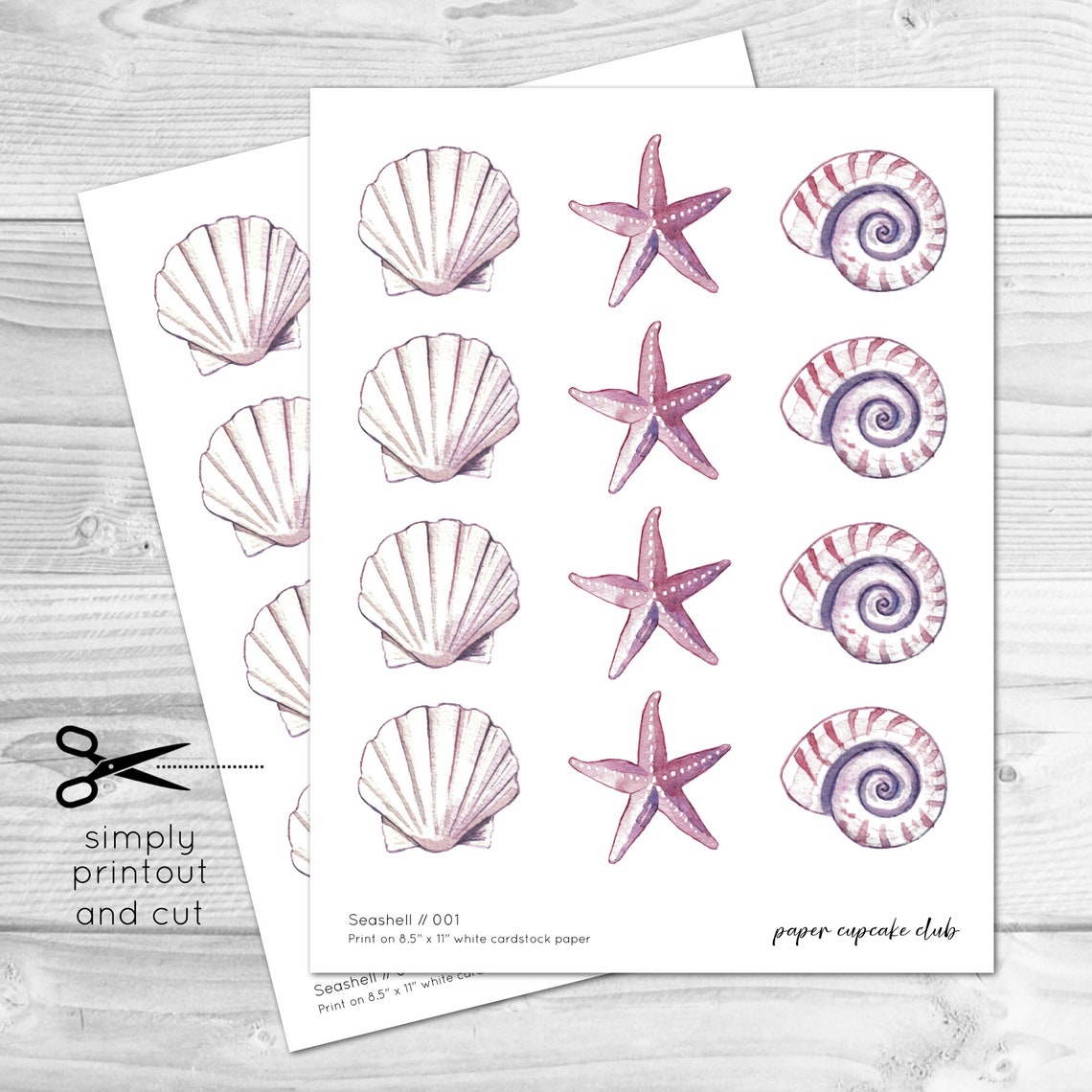 Seashell Cupcake Toppers Printable Cupcake Toppers - Etsy