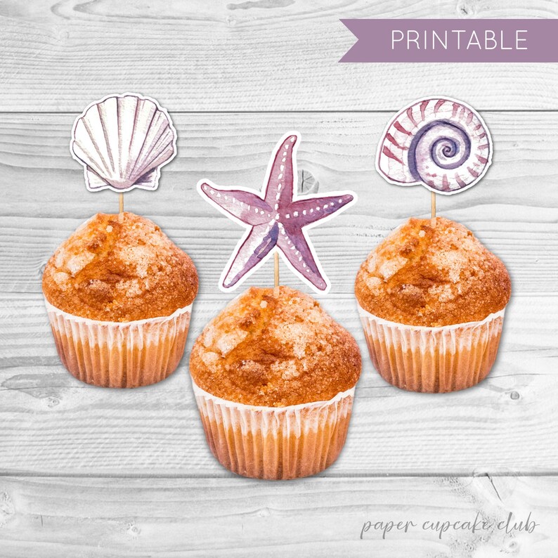Seashell Cupcake Toppers Printable Cupcake Toppers - Etsy