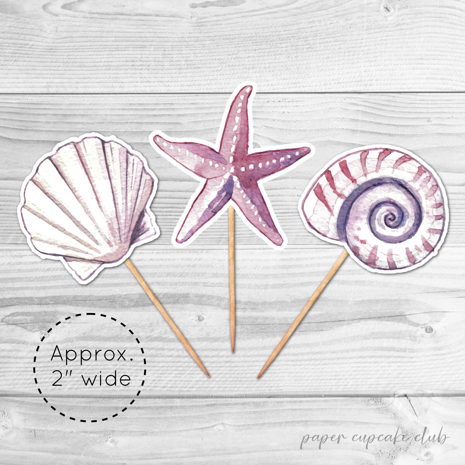 Seashell Cupcake Toppers Printable Cupcake Toppers - Etsy