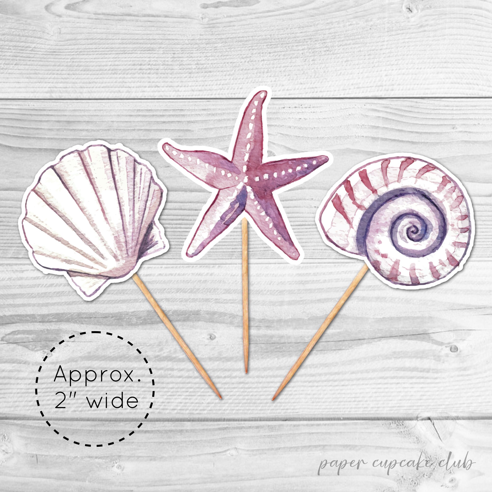 Seashell Cupcake Toppers Printable Cupcake Toppers - Etsy