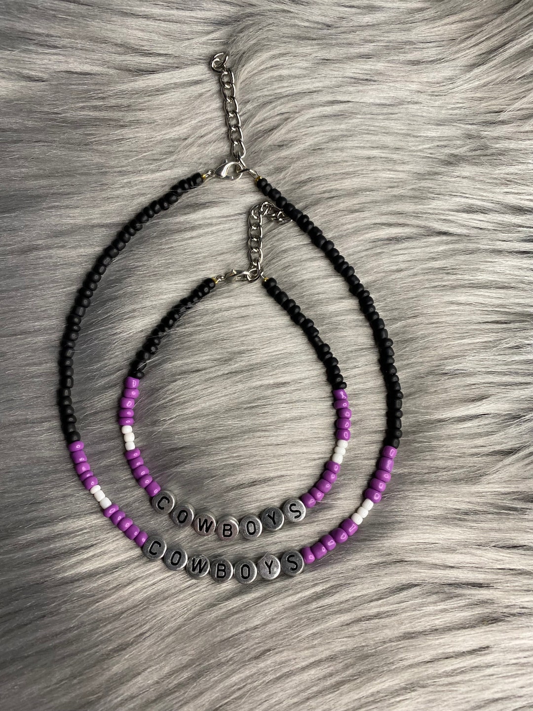 Cowboys Beaded Choker Anklet Set: Black, Purple, and White - Etsy