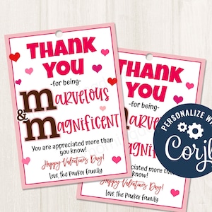 Printable/editable You Are Marvelous and Magnificent M&M Valentines Day ...