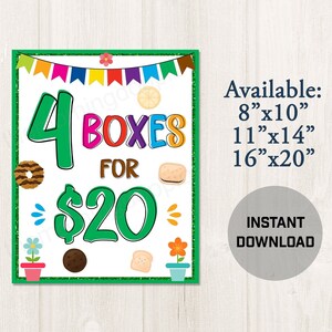 Printable Cookie Booth Sale Sign, Instant Download 4 for 20 Sale Sign ...