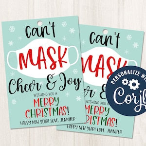 Printable/editable Can't Mask Cheer and Joy Gift Tag, Christmas Gift ...
