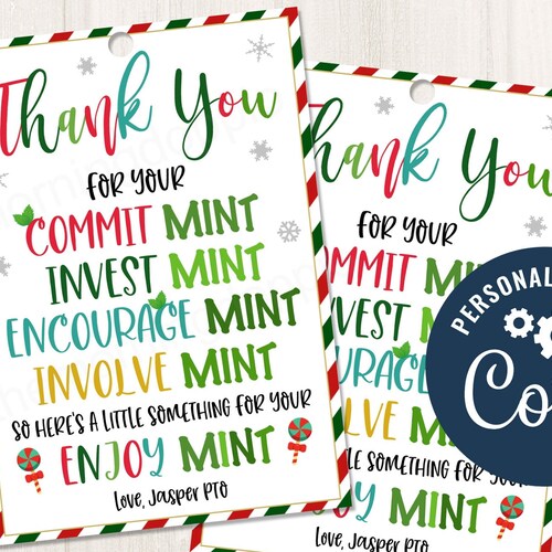 Printable/editable Thank You Mint Gum Candy Christmas - Etsy