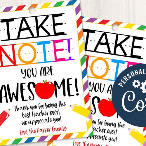 Take Note You Are Awesome Gift Tags Editable Thank You Gift - Etsy