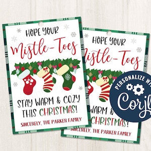 Printable/editable Mistle-toes Christmas Sock Gift Tag, Sock Christmas ...