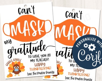 Printable/editable Happy Thanksgiving Gift Tag for Teacher | Etsy