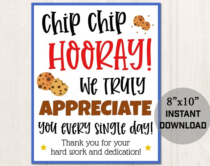Printable Chip Chip Hooray Cookie Table Sign for School Employees Staff ...