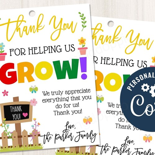 Thank You for Helping Us Grow Gift Tag Teacher Appreciation - Etsy