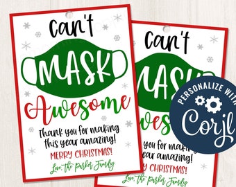 Printable/editable Can't Mask AWESOME Christmas Gift Tag | Etsy