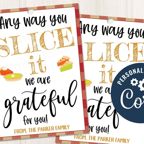 Thanksgiving Gift Tags Grateful for You Pumpkin Pie Label | Etsy