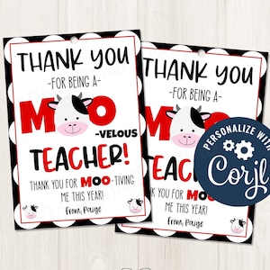 Printable/editable Thanks for Being a Moo-velous Teacher Chick Gift Tag ...