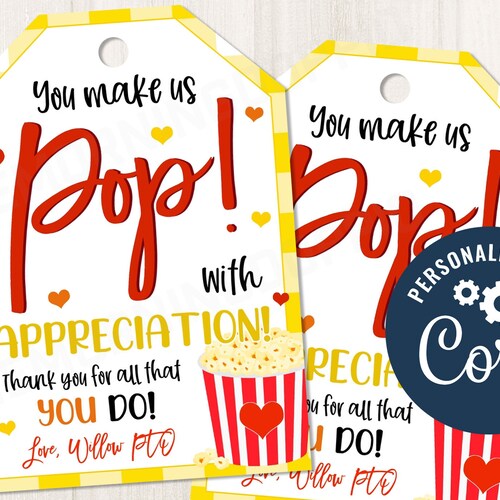 Printable/editable You Make Us POP With Appreciation Popcorn - Etsy