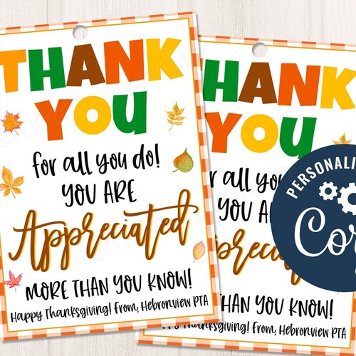 Printable/editable Thank You Appreciation Fall Thanksgiving - Etsy