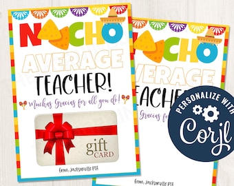 Printable/editable Nacho Average Teacher Gift Tag Fiesta | Etsy