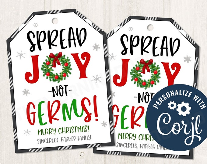 Printable/editable Spread JOY Not Germs Christmas Holidays Hand ...