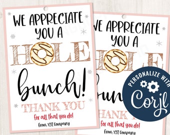 Printable/editable We Appreciate You a HOLE Bunch Thank You - Etsy