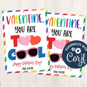 Printable/editable Valentine You Are Too Cool Sunglasses Valentines Day ...