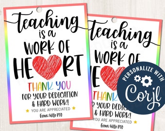 Printable/editable PDF Teaching is a Work of Heart - Etsy