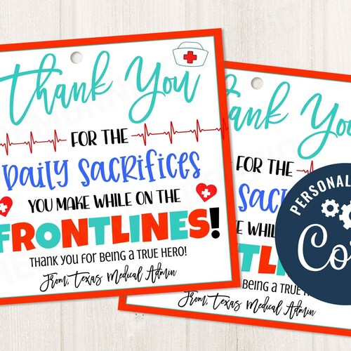 Nurse Appreciation Week Gift Tag Thank You Frontlines Worker - Etsy