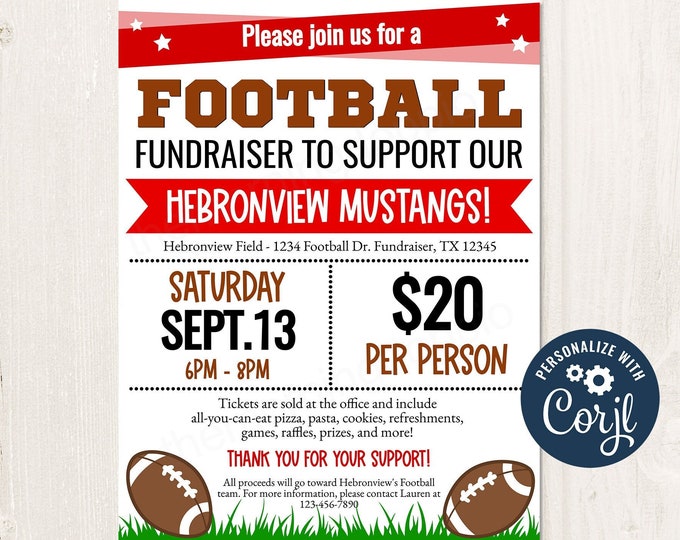 Printable/editable Football Fundraiser Flyer, PTA PTO School Benefit ...