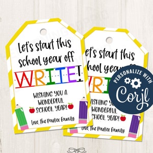 Printable/editable First Day of School Write Start Pencil Pen Gift Tag ...