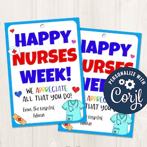Printable/editable Happy Nurses Week Appreciation Tag for Nurse Doctor ...